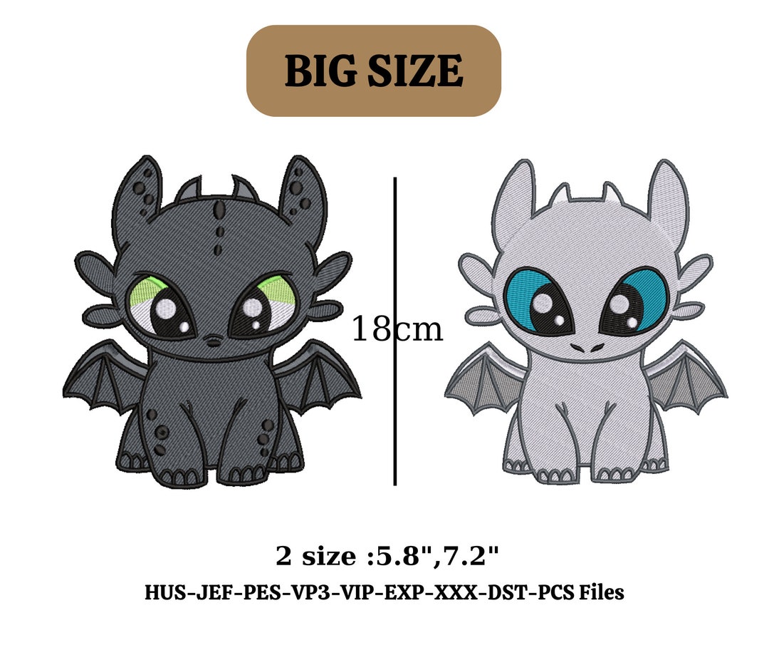 Big Size Toothless Dragon Couple Embroidery Design,embroidery Valentine ...