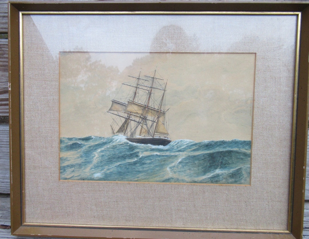 Antique J.C. Ross 1912 Signed Original Ships Seascape Watercolor ...