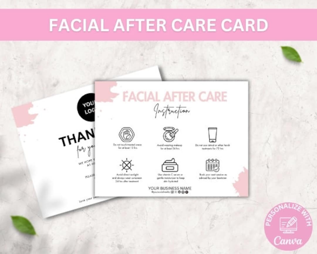 Editable Facial Aftercare Card Template, Facial Treatment Post Care ...