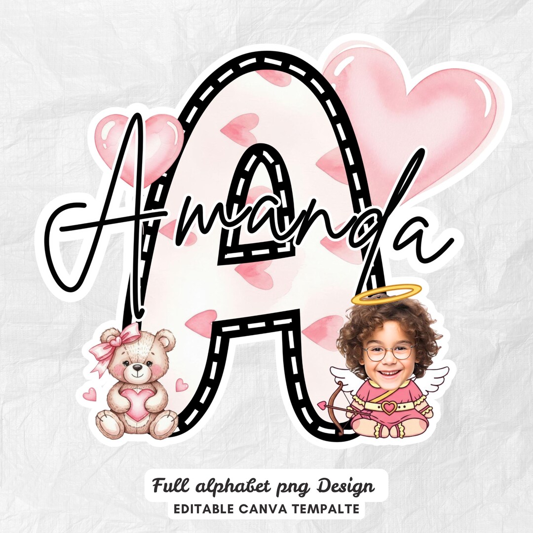 Cupid Valentine Alphabet PNG | Personalized Name | Add Your Face | Cute ...