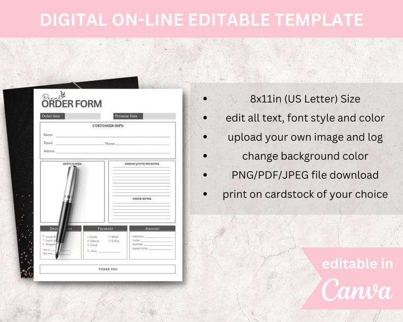 Decal Order Form I Editable Canva Template | Viny L Crafters Order ...