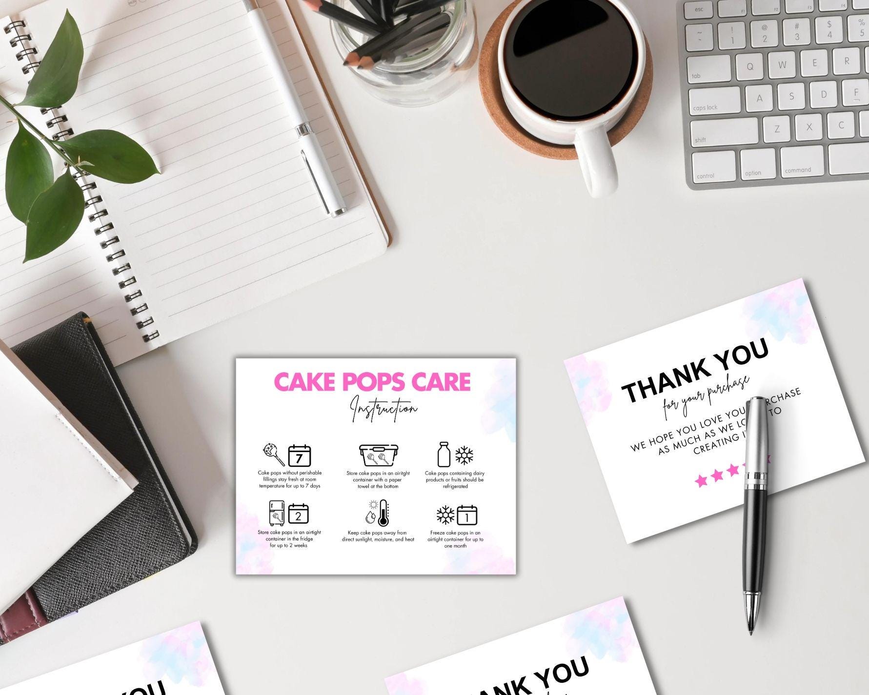 Editable Cake Pops Care Instructions Card Template, Cake Pop Care Card ...