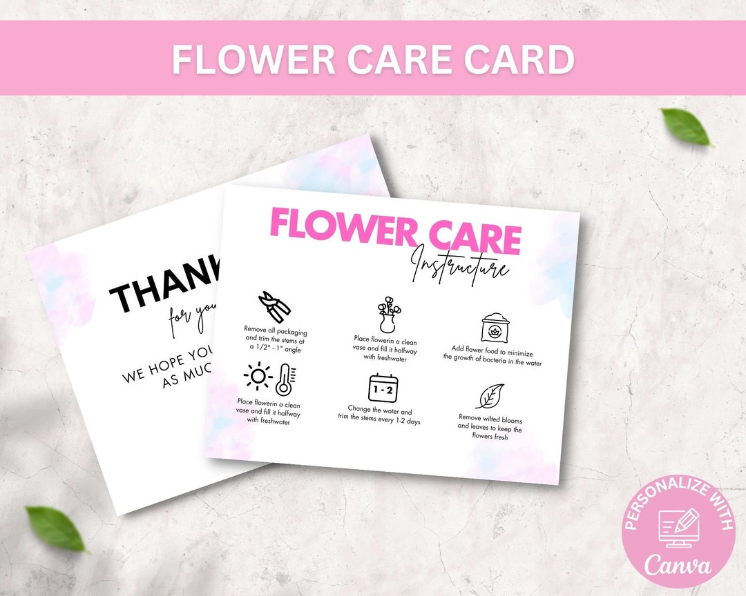 Editable Flowers Care Card Template, Bouquet Care Guide, Printable ...
