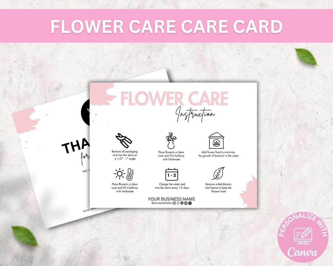 Editable Flowers Care Card Template, Bouquet Care Guide, Printable ...