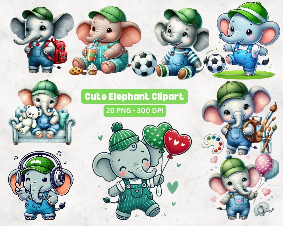 Cute Elephant Clipart, Animals Clipart, Elephant 43 PNG, Kids Clipart ...