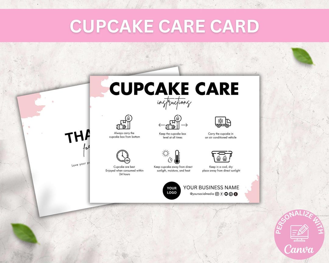 Editable Cupcake Care Card Template, Cupcakes Care Guide Tips ...