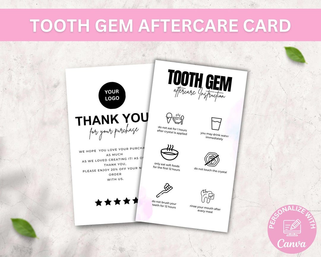 Editable Tooth Gem Aftercare Template, Teeth Crystals Post Care Guide ...