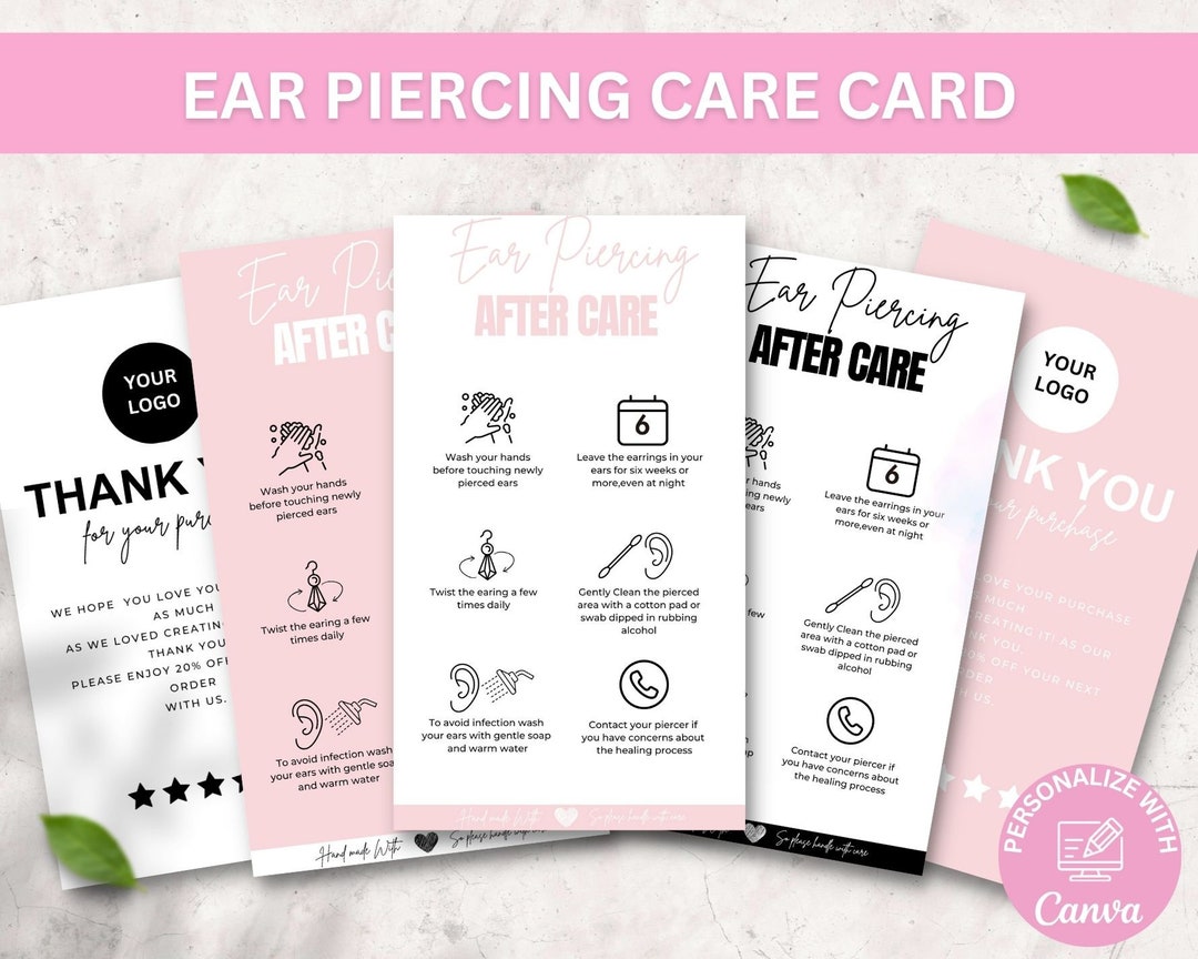 Editable Ear Piercing Aftercare Template, Printable Piercing Guide Card ...
