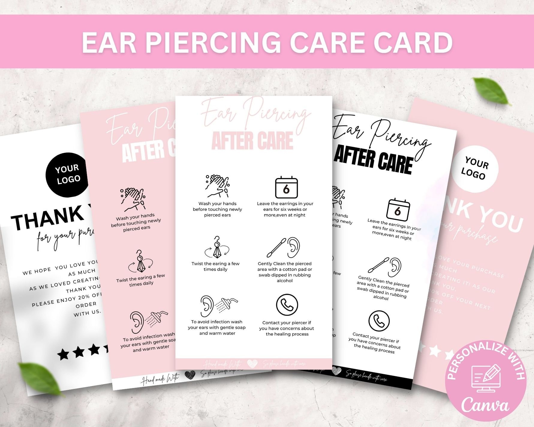 Editable Ear Piercing Aftercare Template, Printable Piercing Guide Card ...