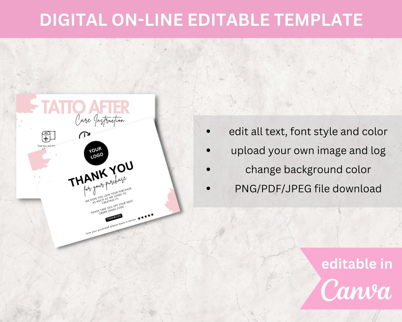 Editable Tattoo Aftercare Instructions Card Template, Printable Tattoo ...