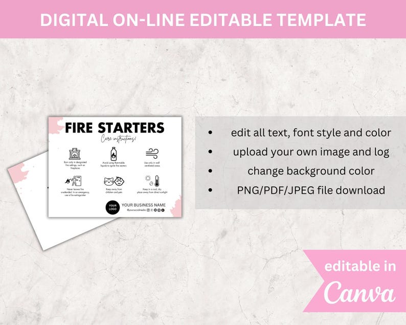 Fire Starters Care Guide Template, Editable Wax Firelighters Care Card ...