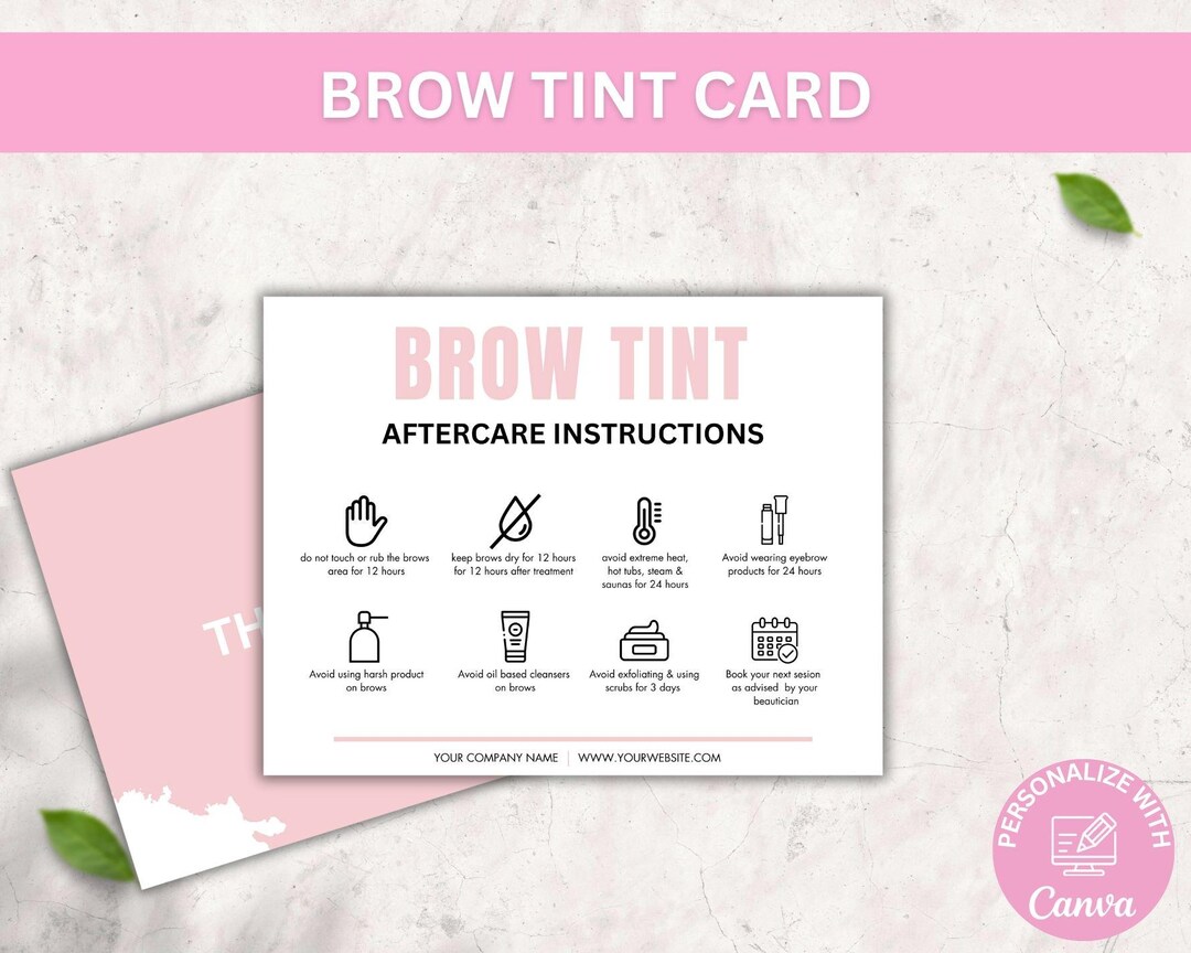 Editable Brow Tint Aftercare Card Template, Brows Tint Post Care Cards ...