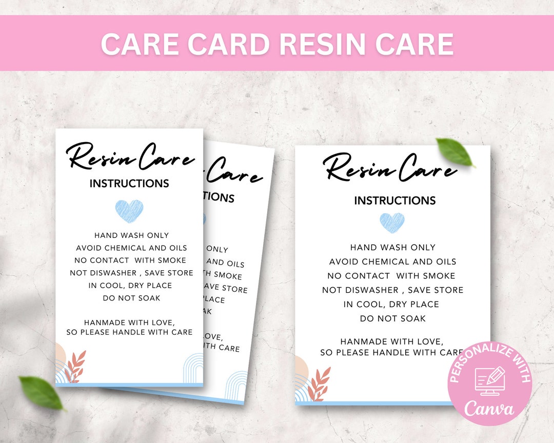 Resin Care Cards, Printable Resin Product Care Card, PDF PNG, Small ...