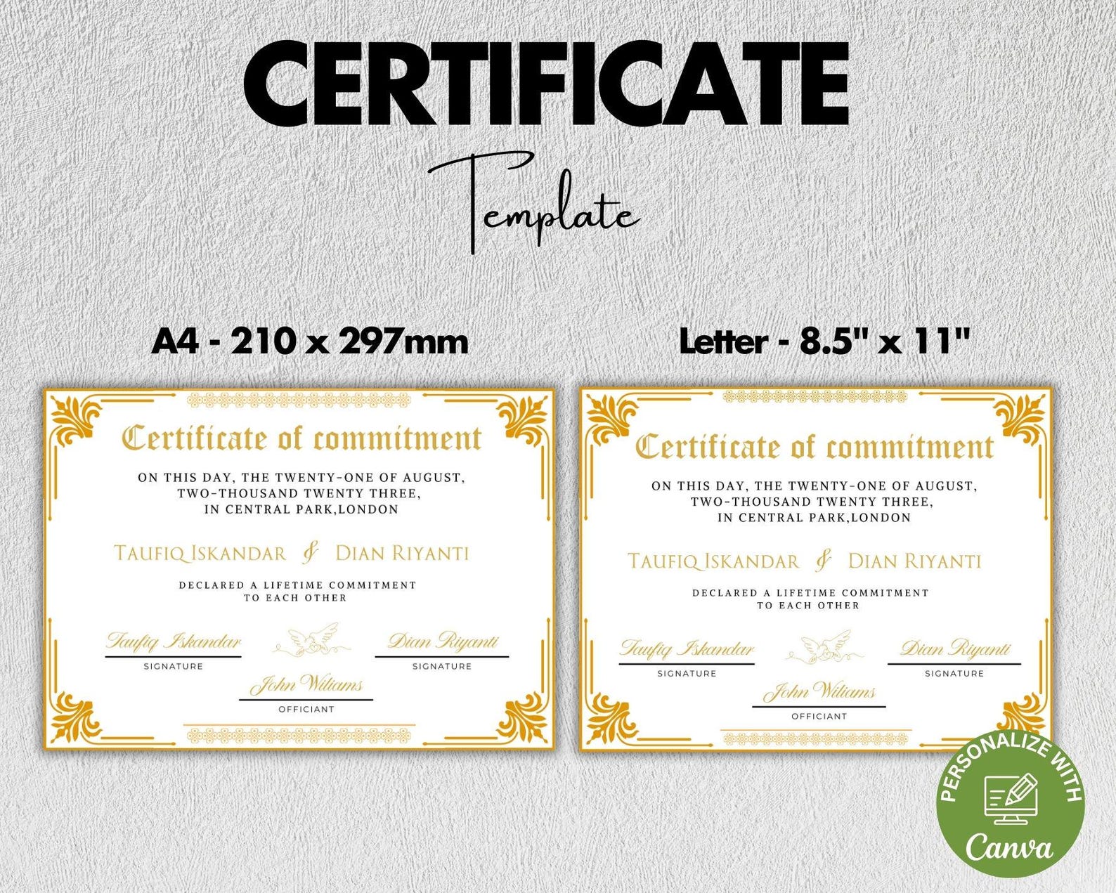 Commitment Certificate Template, Printable Certificate of Commitment ...