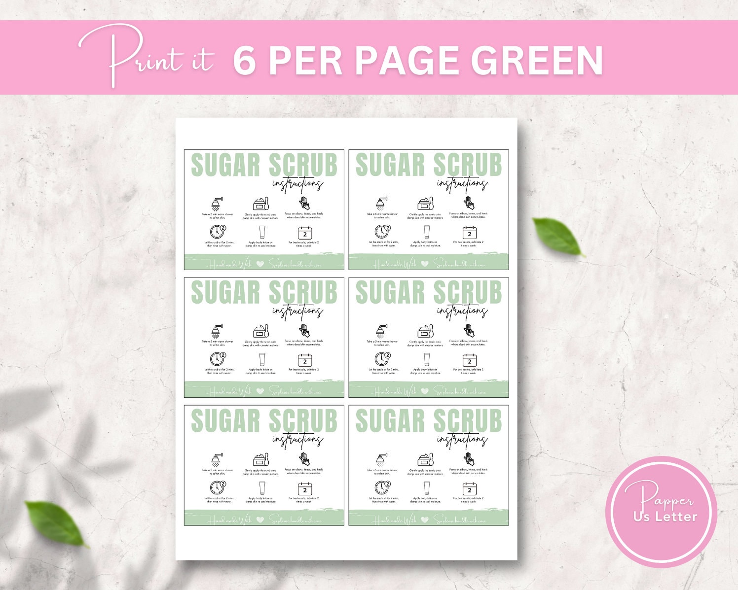 Printable Sugar Scrub Care Card Template, Body Scrub Care Instructions ...