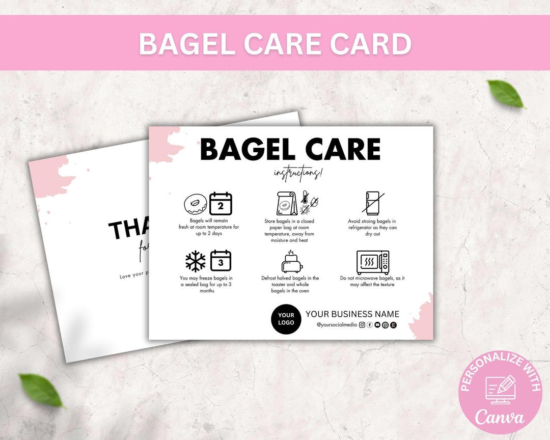 Bagel Care Card Template, Editable Bread Roll Storage Instructions ...