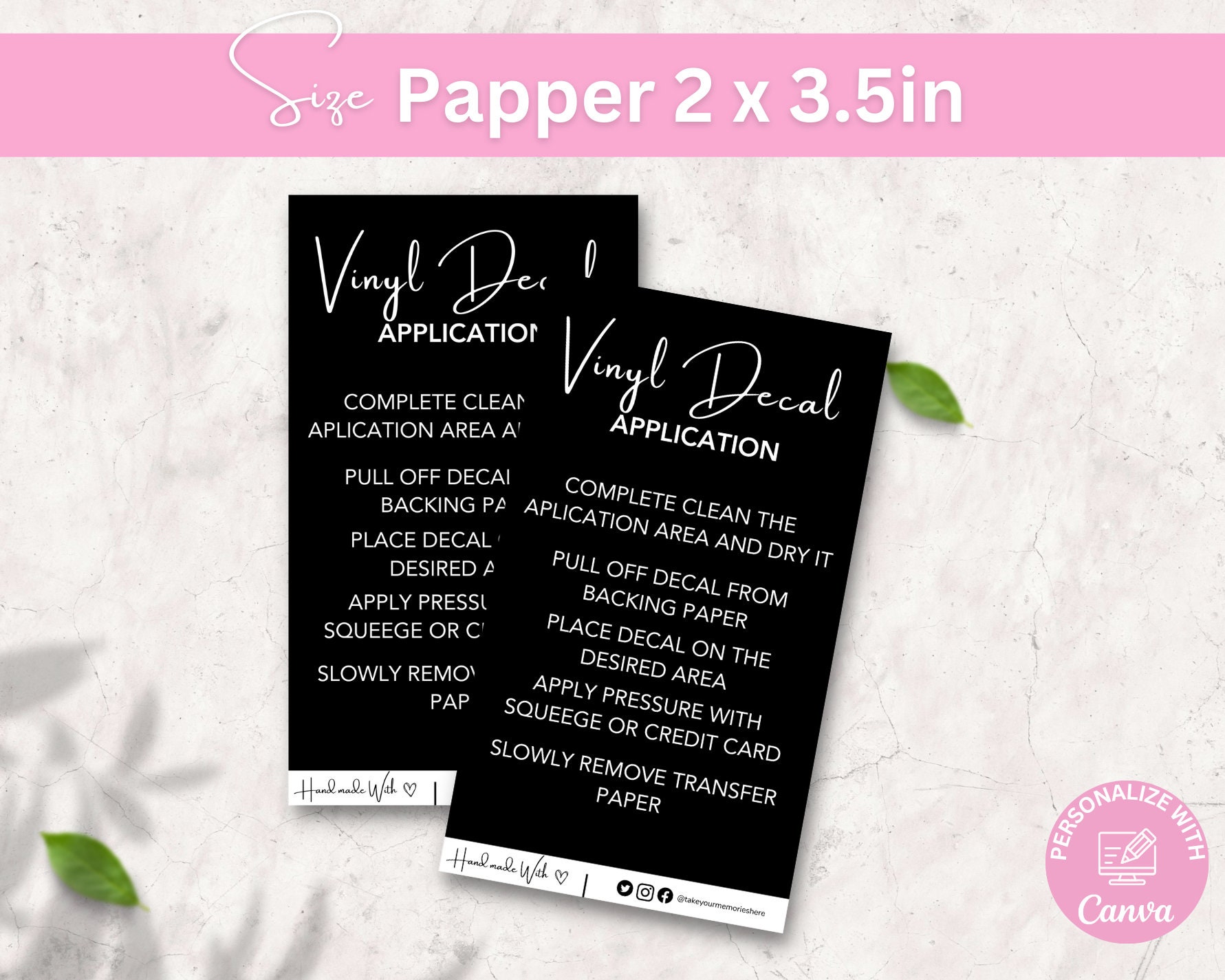 Decal Instructions Template, Printable Decal Application Care Card ...