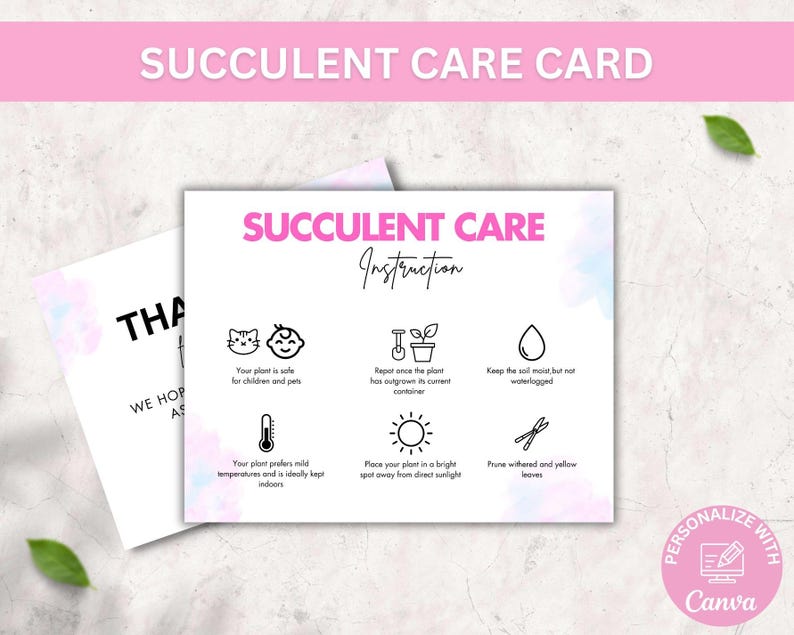 Editable Succulent Care Card Template, Indoor Plant Care Printable ...