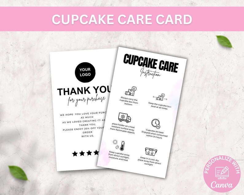 Mini Cupcakes Care Card Template, Editable Muffins Care Guide Tips ...