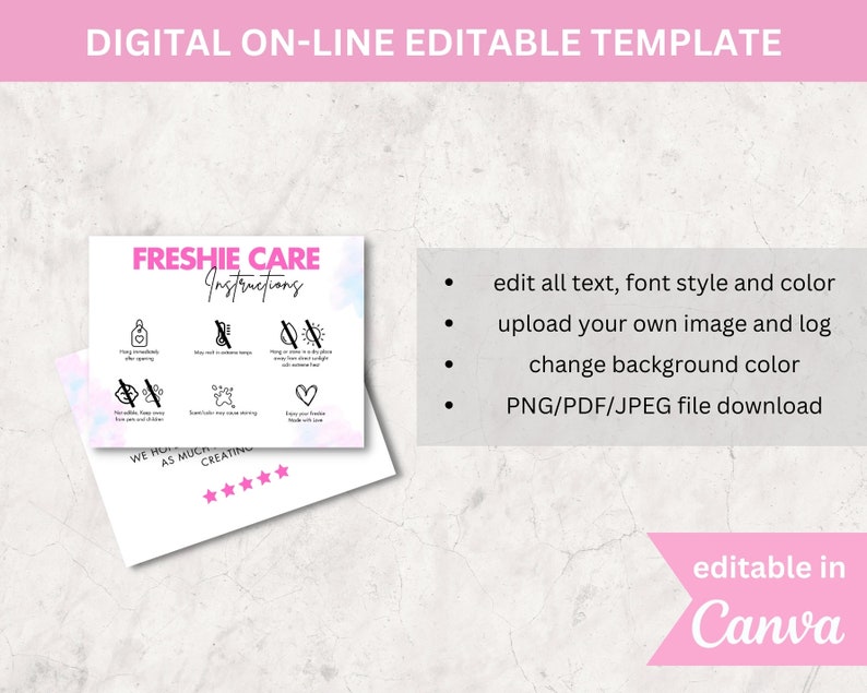 Editable Freshie Care Card Template, Printable Freshie Care ...