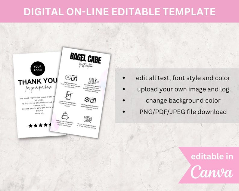 Mini Bagel Care Card Template, Editable Bread Roll Storage Instructions ...