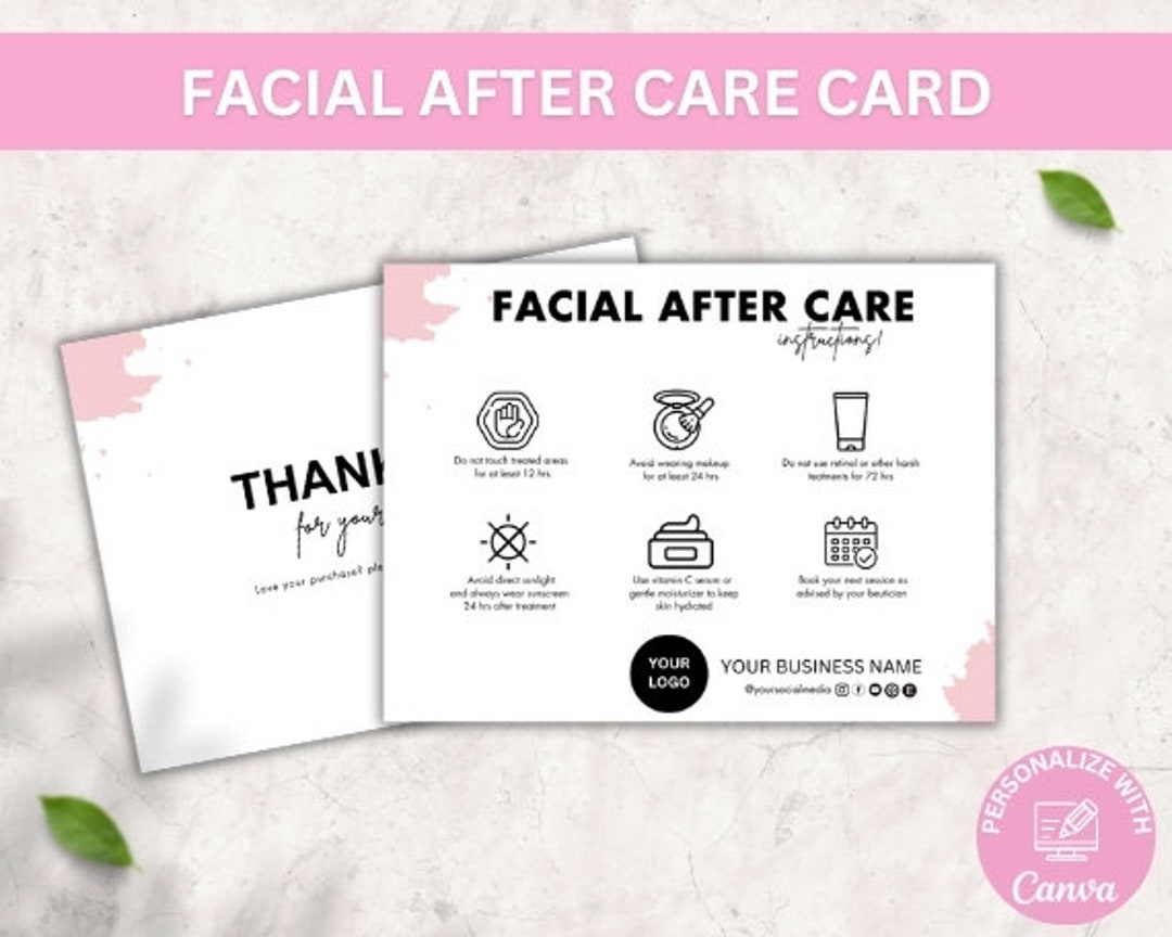Editable Facial Aftercare Card Template, Facial Treatment Post Care Guide, Boho Esthetician Care ...