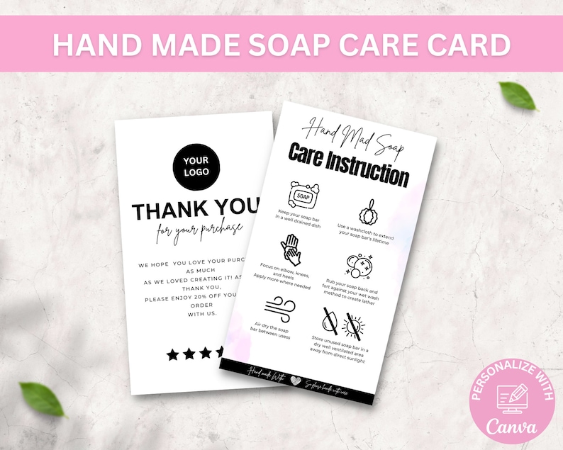 Editable Soap Care Card Template, Handmade Soap Bar Care Guide, Boho ...