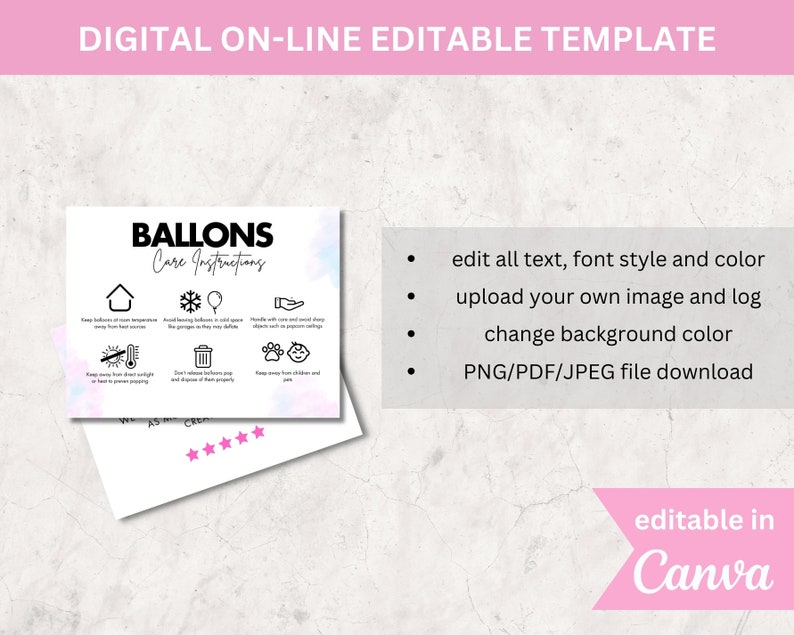 Editable Balloon Care Card Template in 4 Variations, Elegant Design Air ...