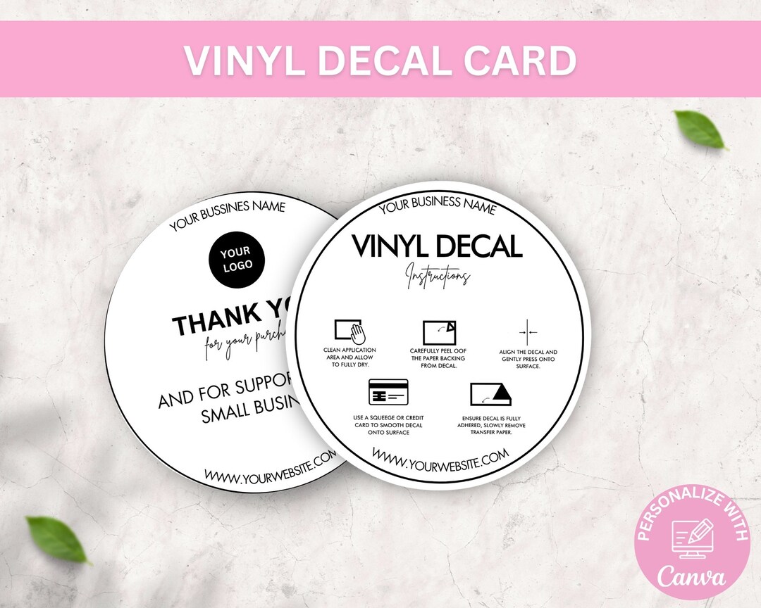 Vinyl Decal Application Instructions Card, Editable Vinyl Care Card ...