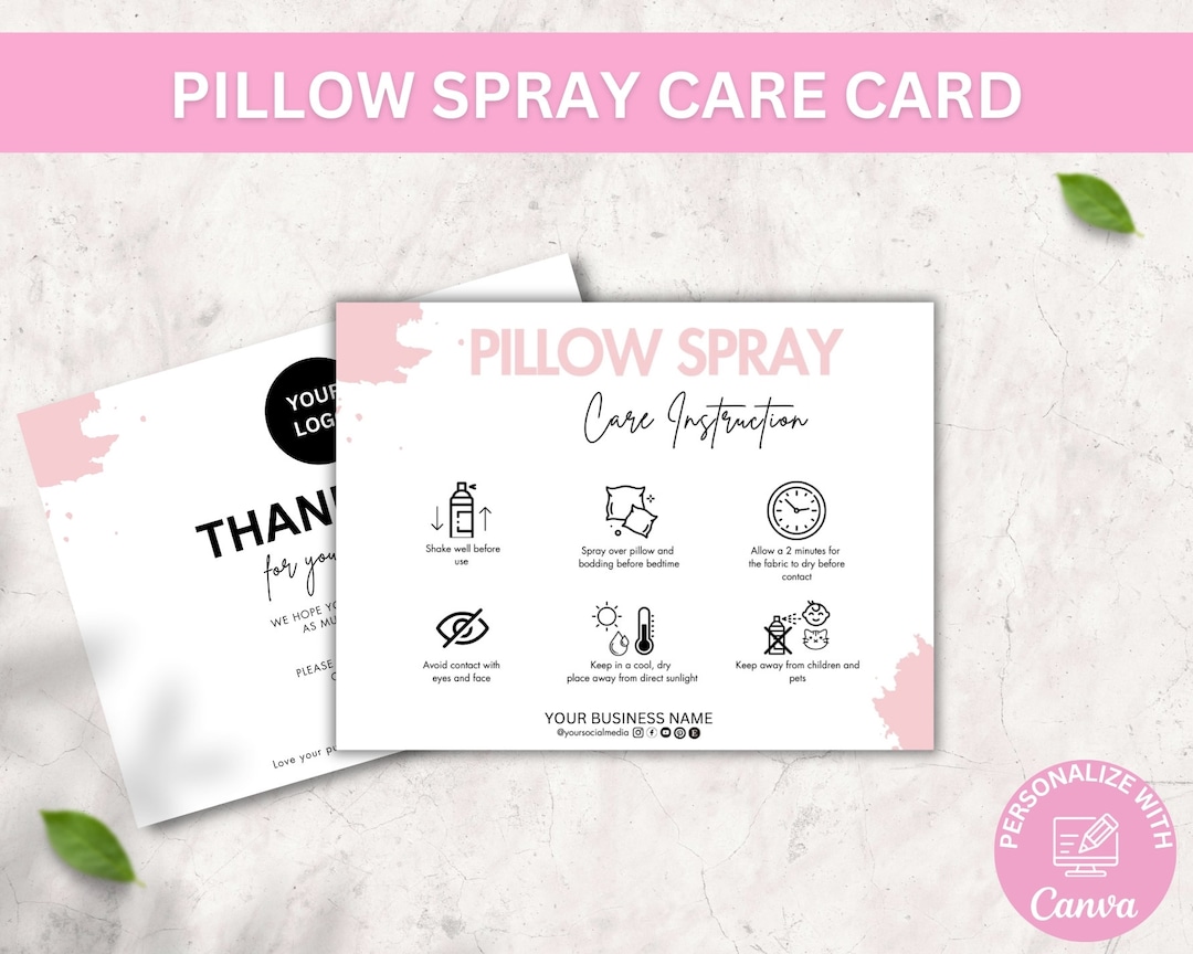 Pillow Spray Care Card Template, Editable Sleep Mist Care Guide, Linen ...