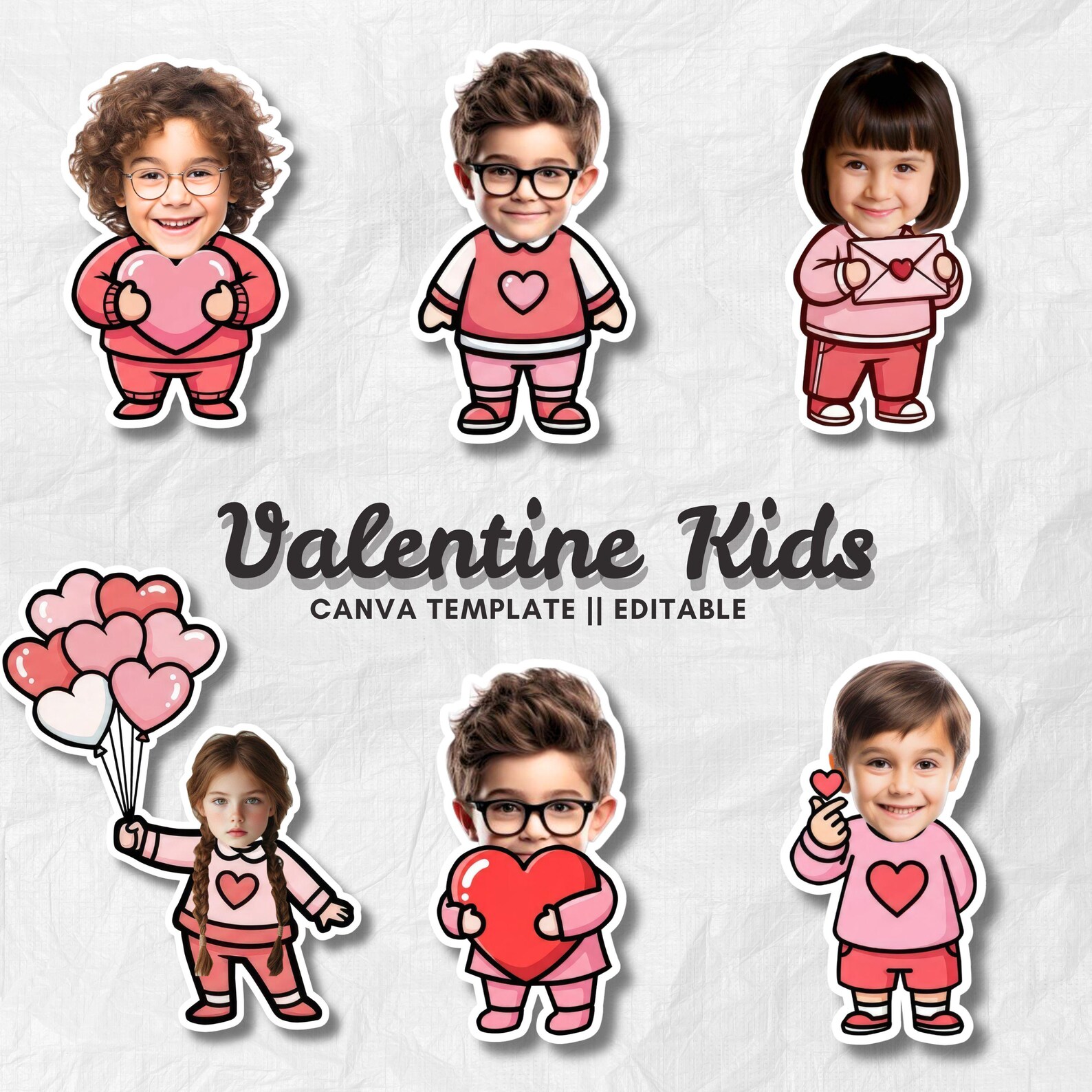 Kids Valentine Add Your Face PNG | Editable Canva Template | Valentine ...
