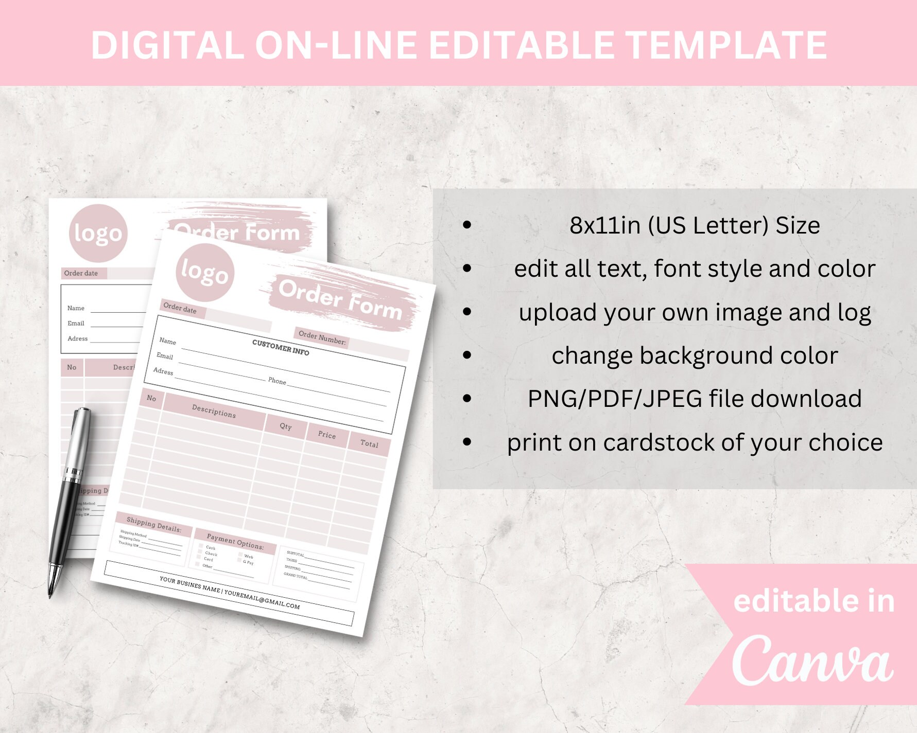 Editable Order Form, Small Business Forms, Printable Craft Order Forms ...