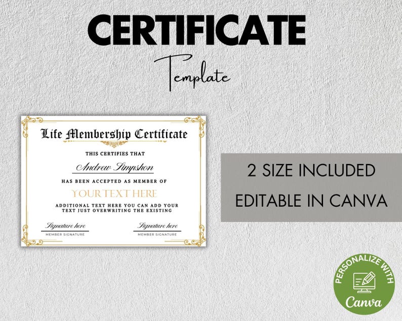 Editable Certificate of Life Membership, Printable Life Membership ...