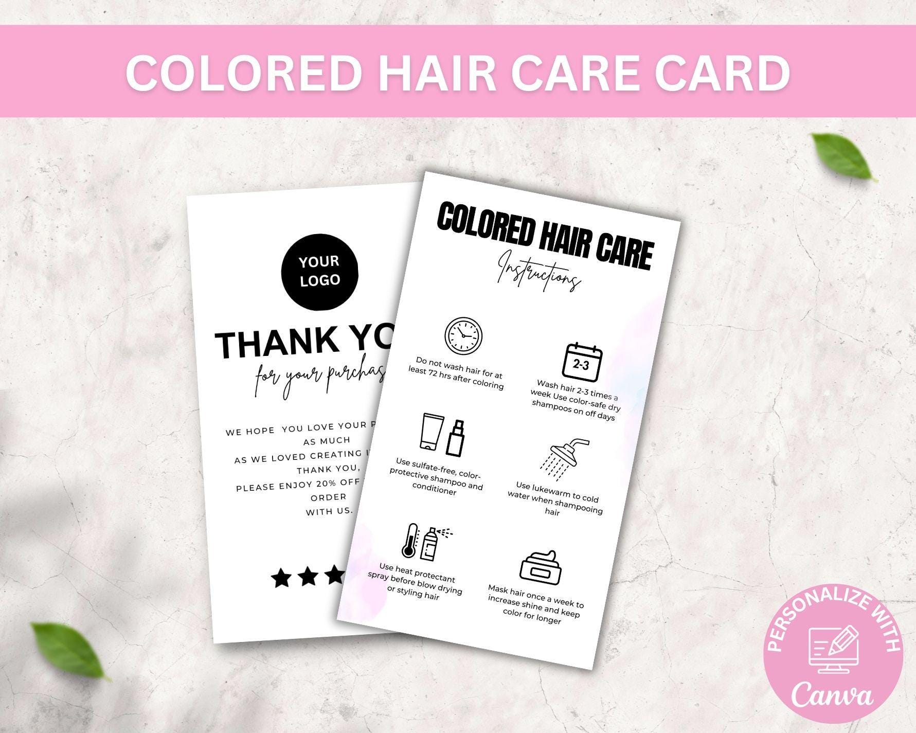 Editable Colored Hair Care Card Template, Dyed Hair Aftercare ...
