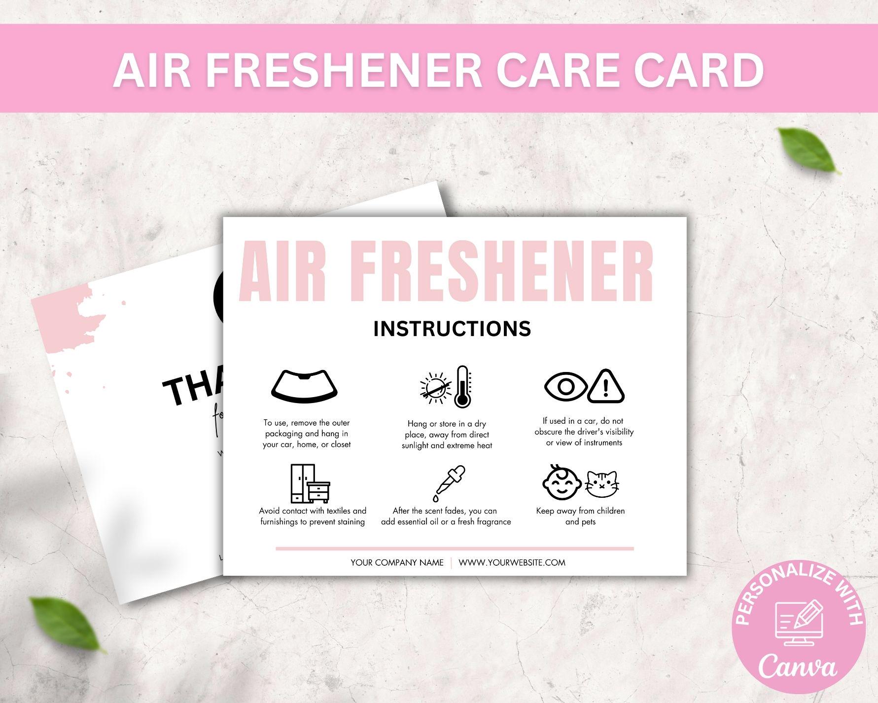 Editable Air Freshener Care Card Template, Sublimation Air Freshener ...