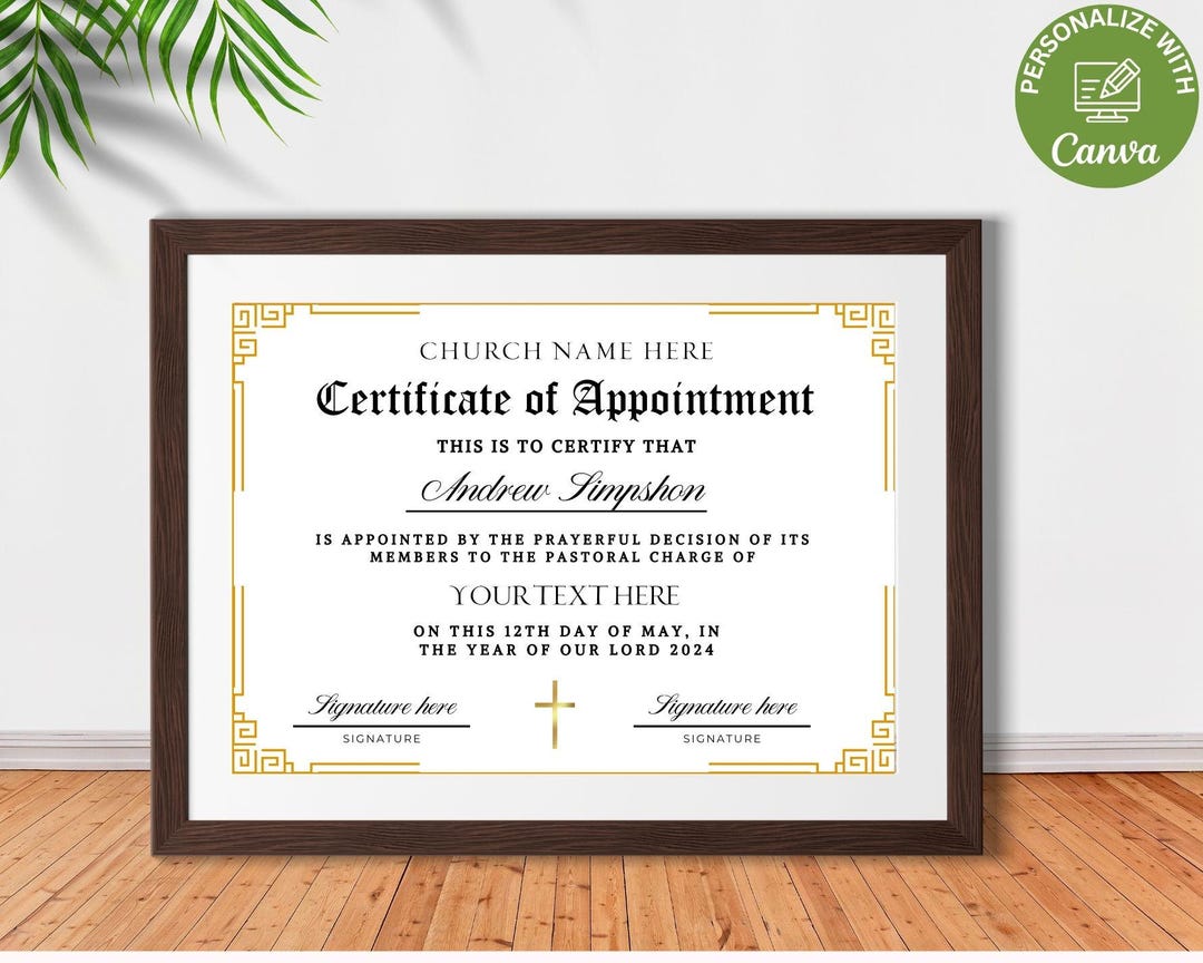 Editable Appointment Certificate, Printable Bishop Pastor Appointed ...