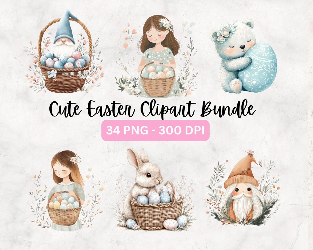 Cute Easter Clipart Bundle, Large Bundle PNG Easter Bunny ...