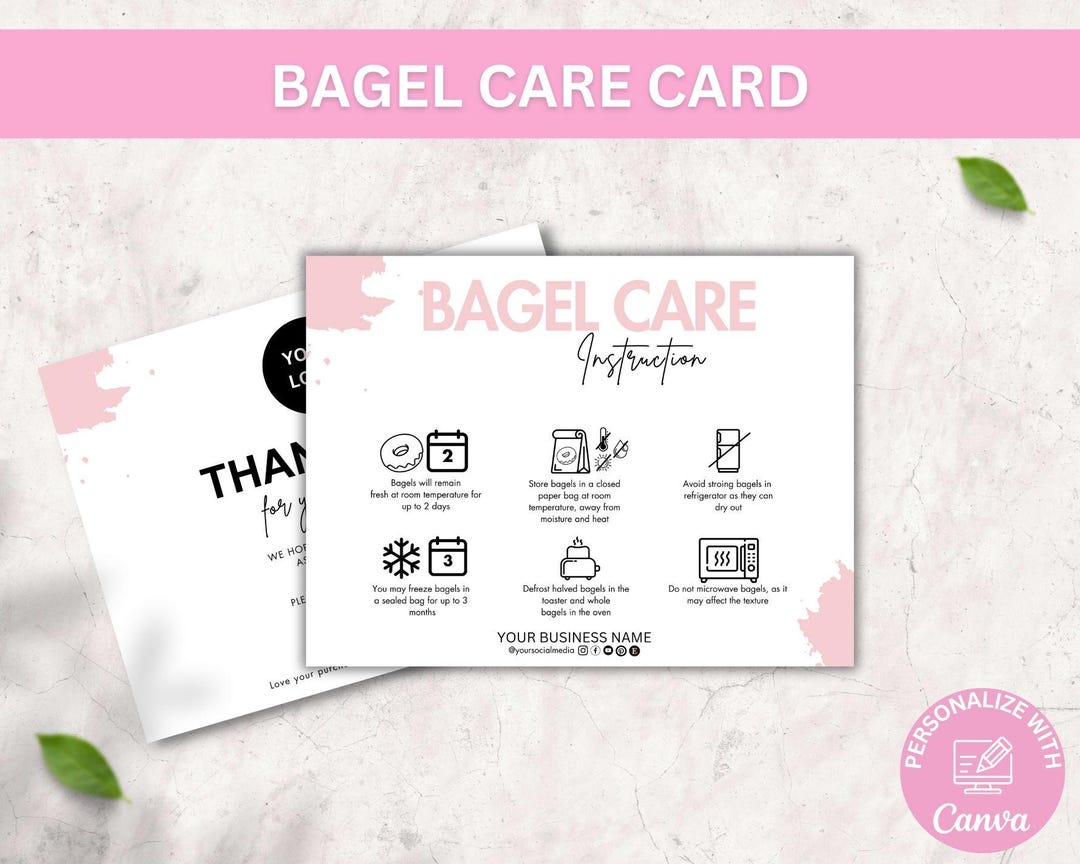 Bagel Care Card Template, Editable Bread Roll Storage Instructions ...