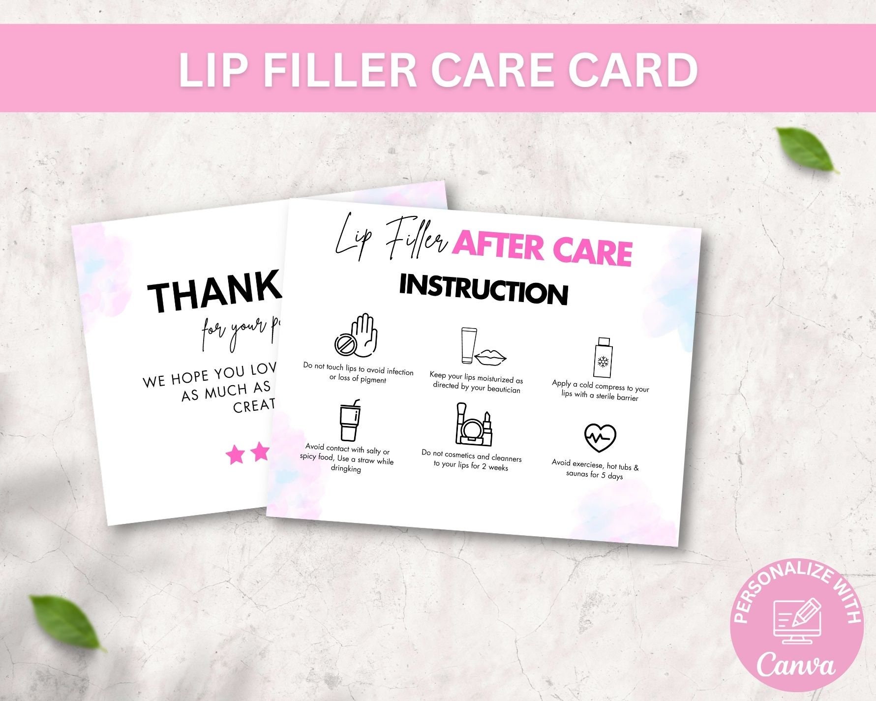 Lip Filler Aftercare Card Template, Editable Lip Injections Post Care ...