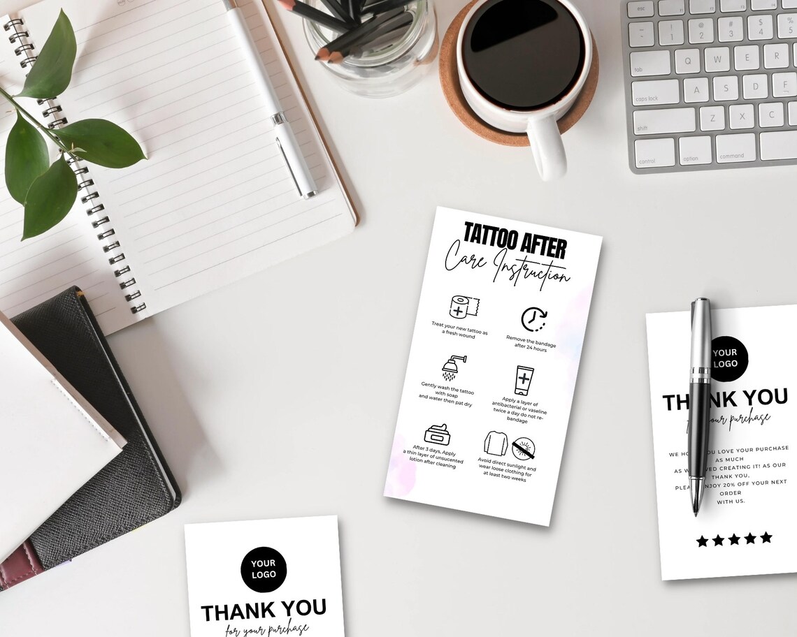 Mini Tattoo Aftercare Card Template With Icons, Editable Care Card ...