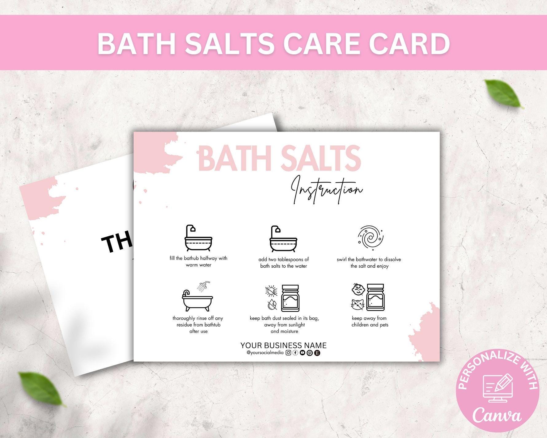 Editable Bath Salts Care Card Template, Epsom Salt Care Guide ...