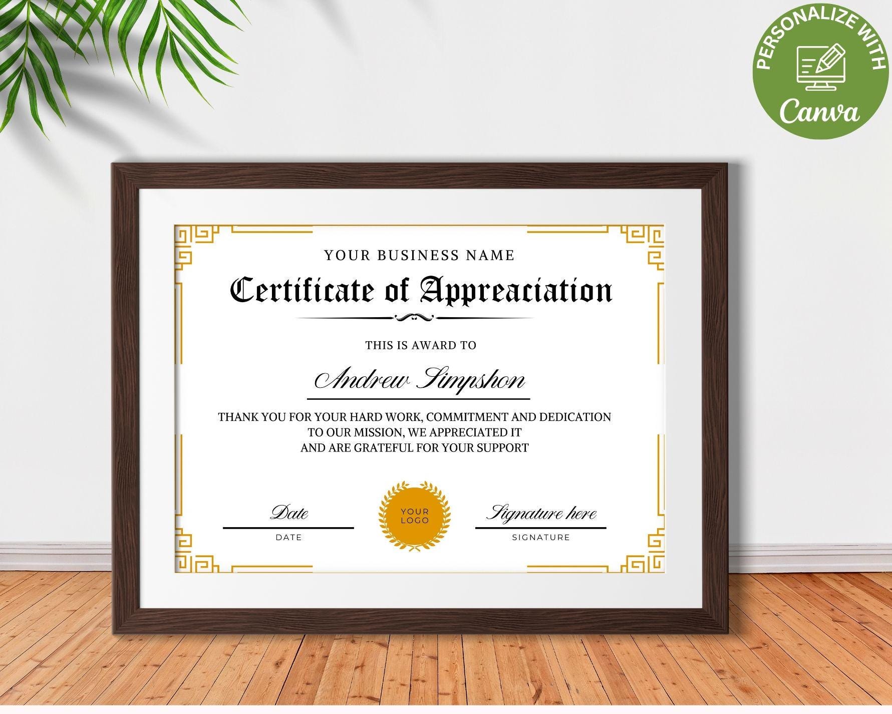 Certificate of Appreciation Template, Editable Appreciation Certificate ...
