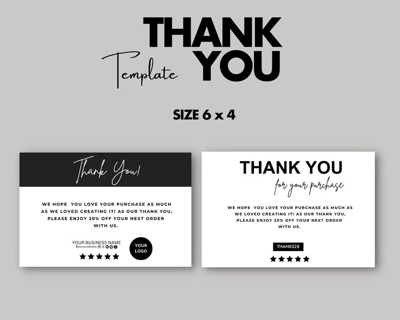 Thank You Card Bundle, Editable Template, Small Business Package Insert ...