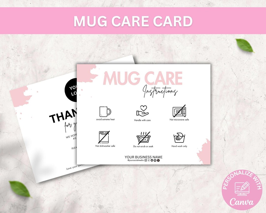 Mug Care Card Template, Mini Coffee Cup Care Guide, Editable Mugs Care ...