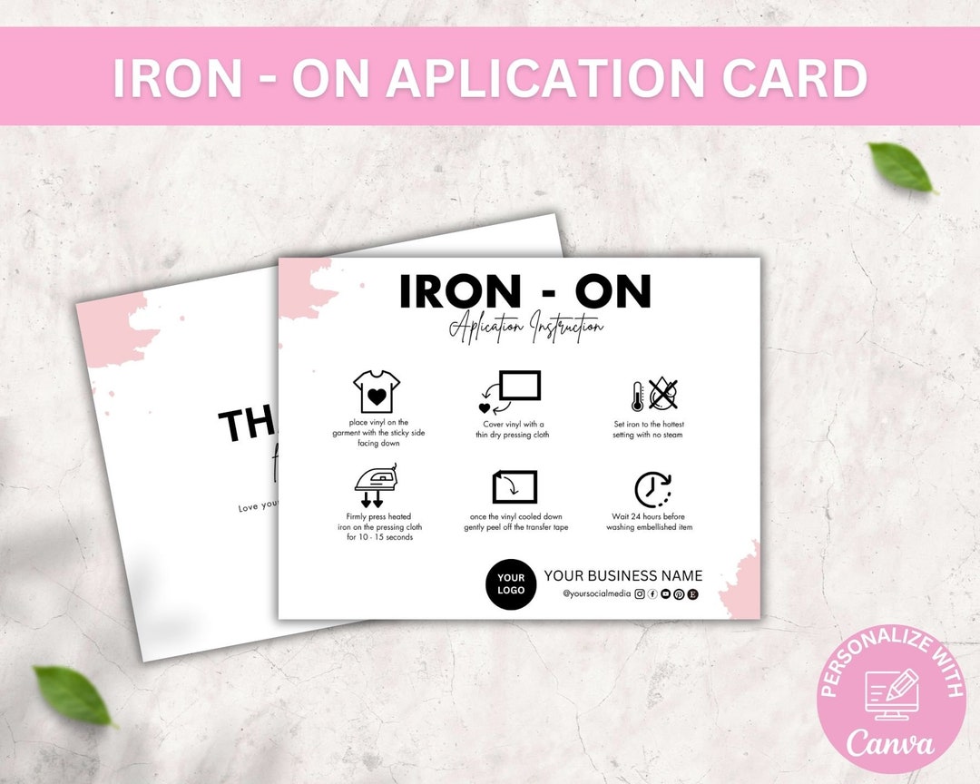 Iron-on Instructions Template, Editable Iron on Heat Transfer Vinyl ...