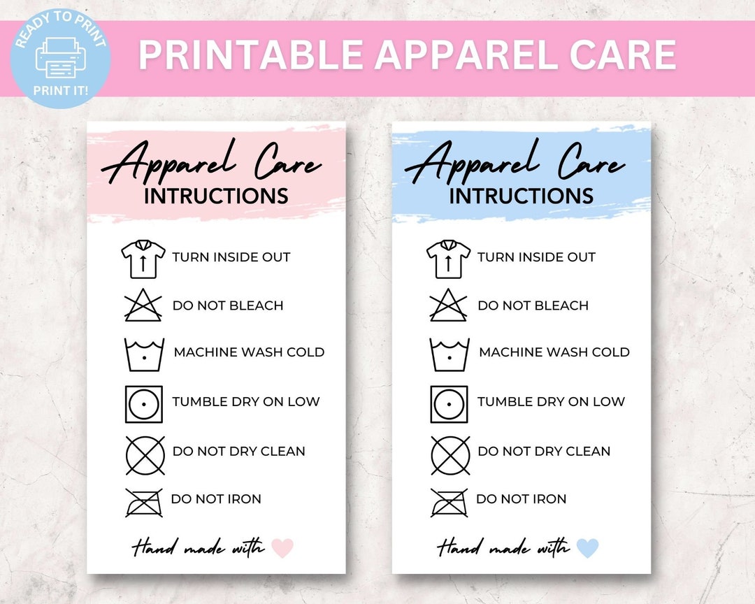 Apparel Care Instructions Card, Shirt Care Card, Small Business Supplies, Clothing Washing ...