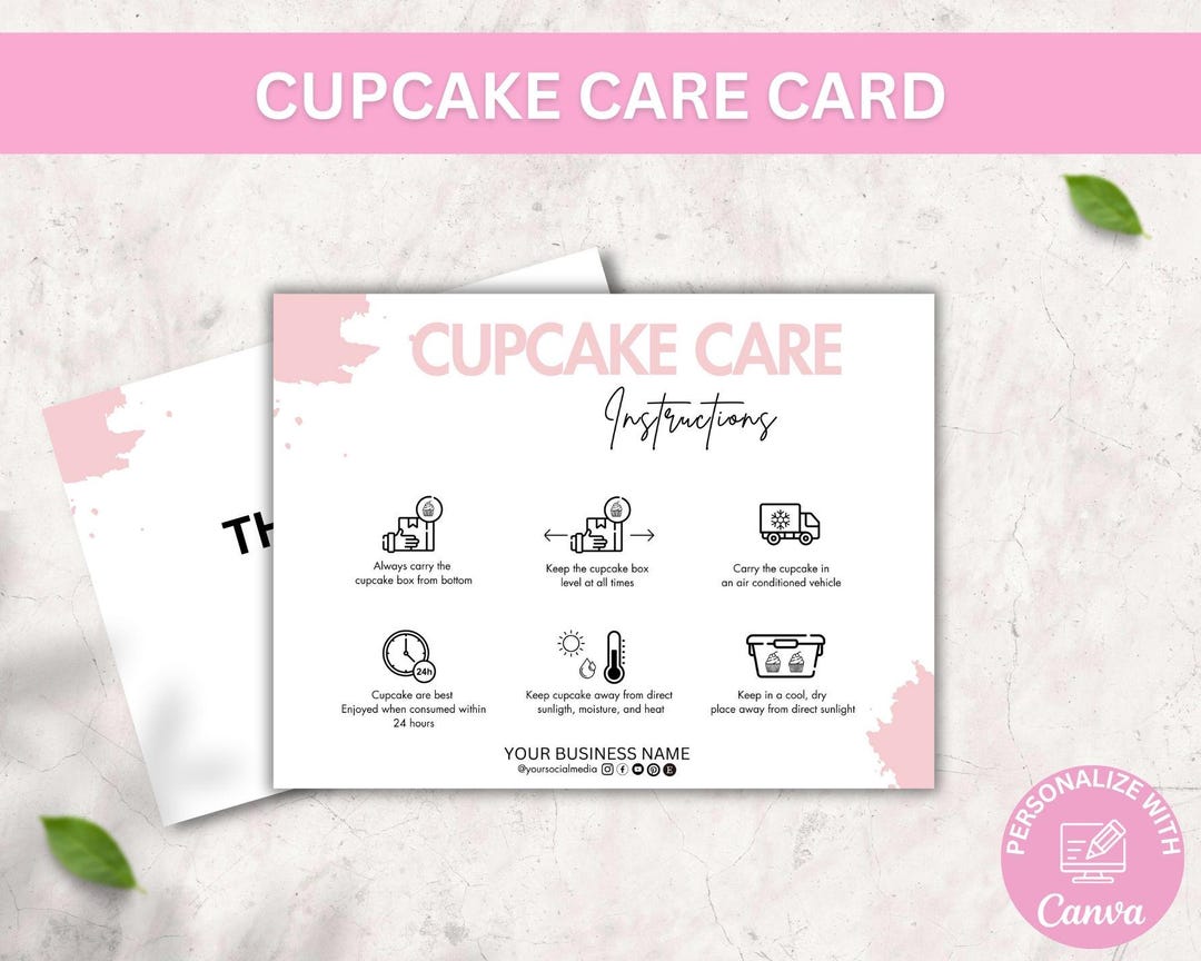 Cupcakes Care Card Template, Editable Muffins Care Guide Tips ...