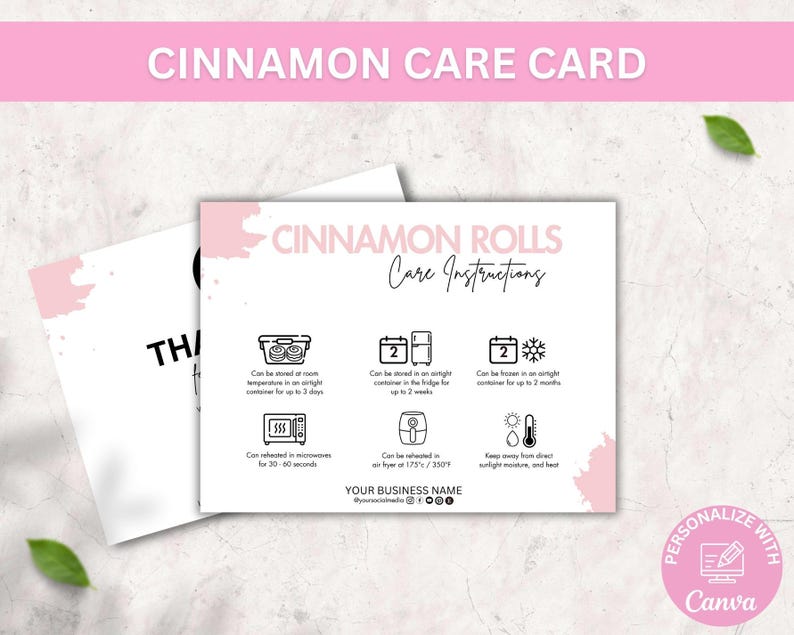 Editable Cinnamon Rolls Care Card Template, Printable Cinnamon Buns ...