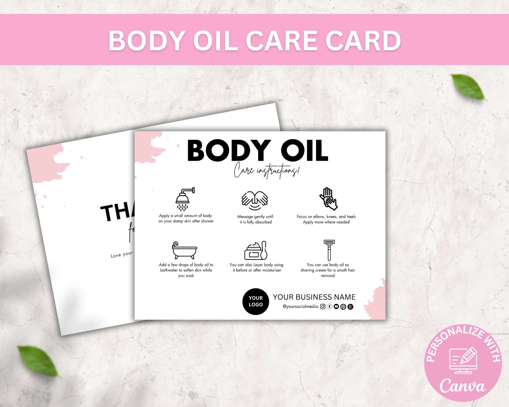 Editable Body Oil Care Card Template, Minimal Skin Oil Application ...