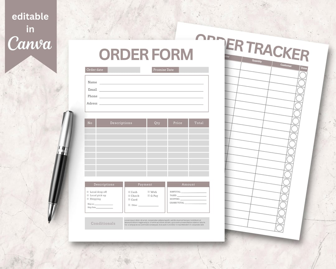Custom Order Form Template | Purchase Order Form Template | Order Form ...